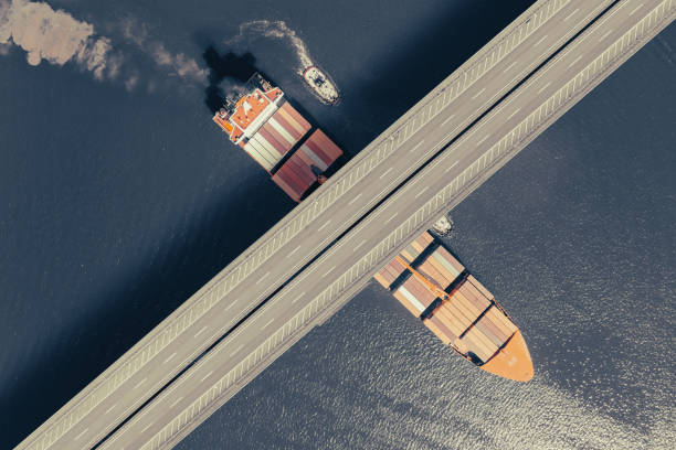 Free Stock Photo of Large Ship Passing Under Bridge | Download Free ...