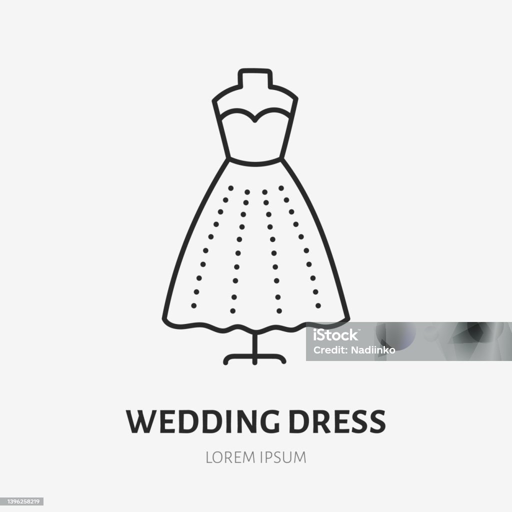 Ikon Garis Doodle Gaun Pengantin Vektor Tipis Ilustrasi Garis Besar