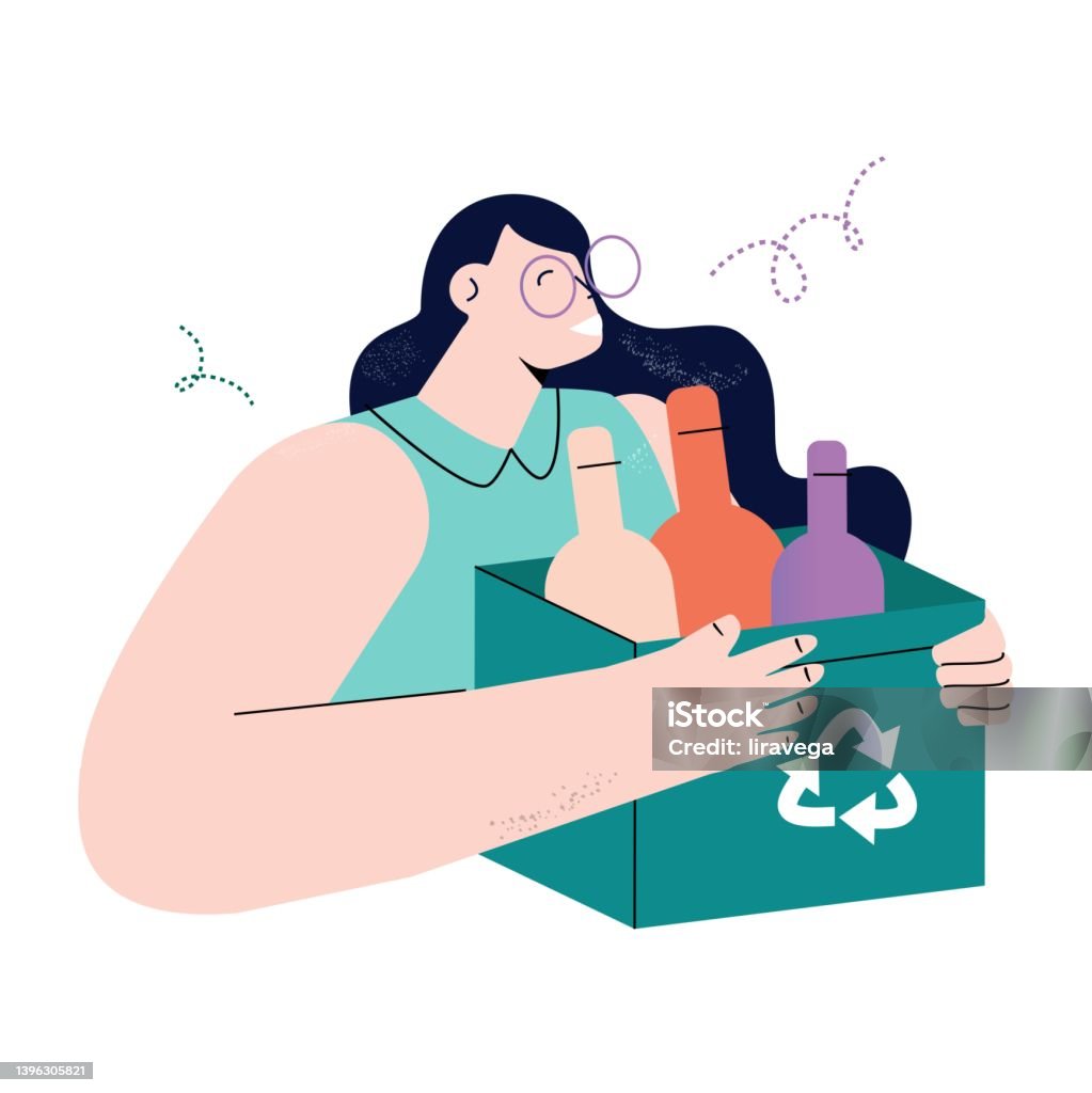 Vetores De Reciclagem De Lixo Plano Ilustração Vetorial Mulher