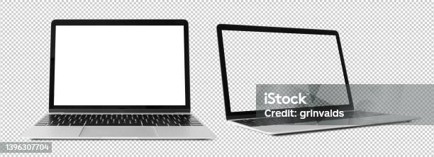 Mockup Komputer Laptop Tampilan Depan Dan Samping Dengan Layar Kosong