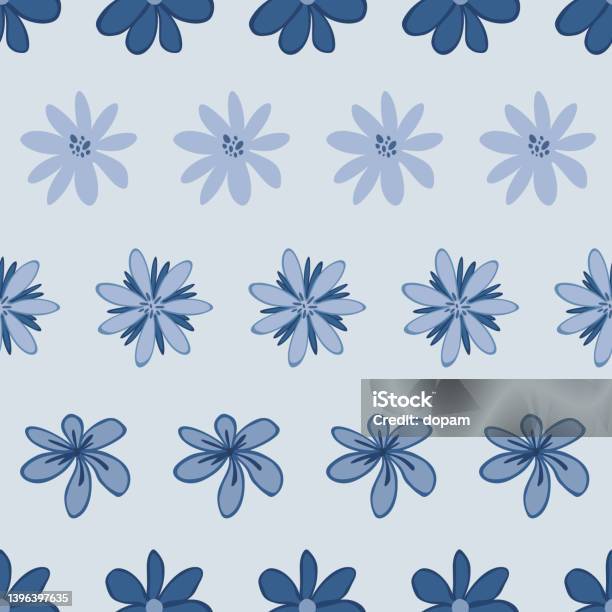 Ilustración De Garabato Azul Floral Sin Costuras Con Lindas Flores