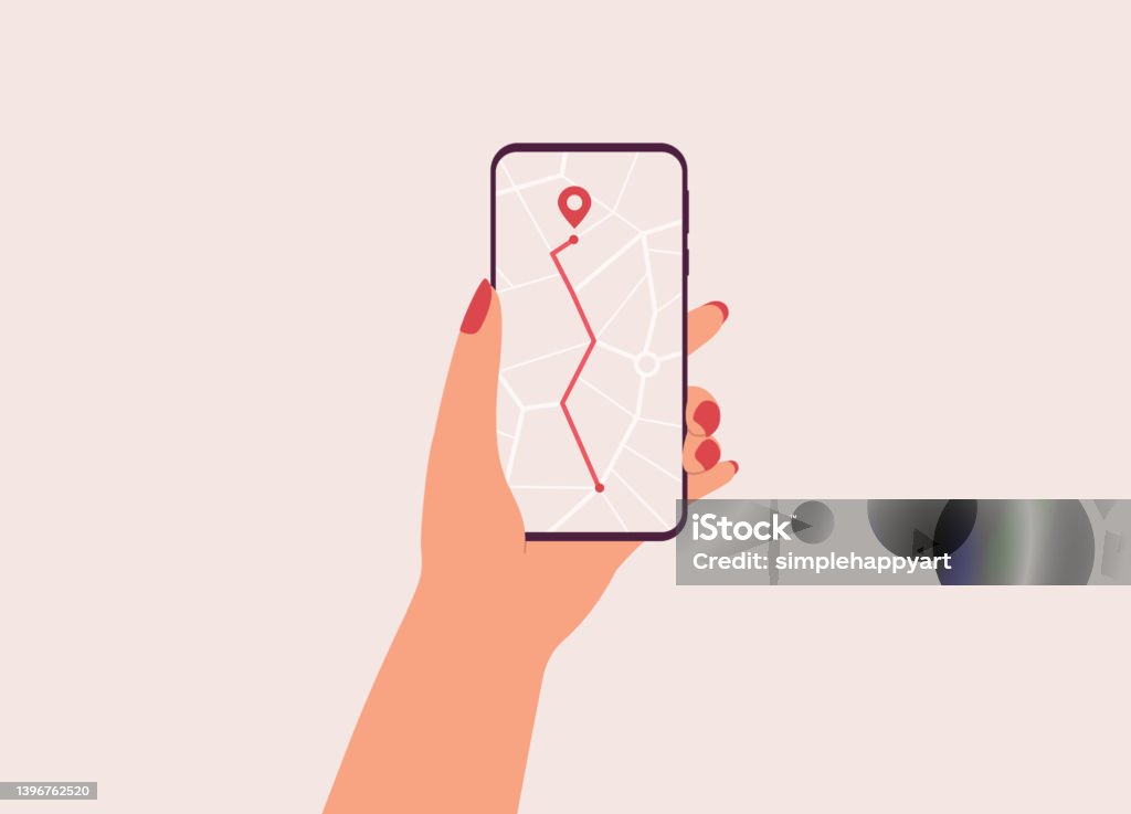 Females Hand Holding Mobile Phone With Gps Navigation App Stock