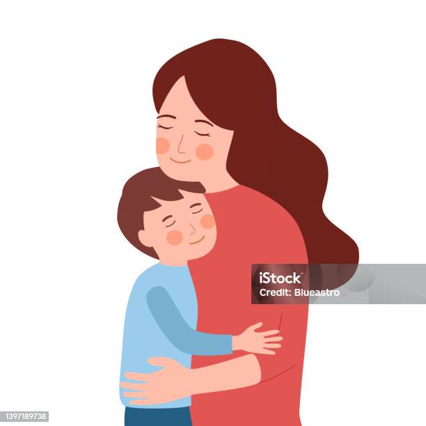 Mother Hug Her Son In Flat Design On White Background Mom Child Concept ... Mother Hug Her Son In Flat Design On White Background Mom Child Concept ...