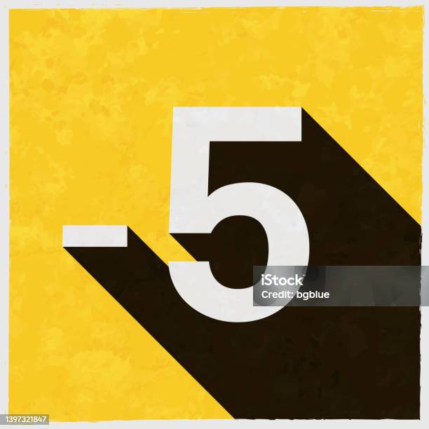 5 Moins Cinq Icône Avec Une Ombre Longue Sur Fond Jaune Texturé