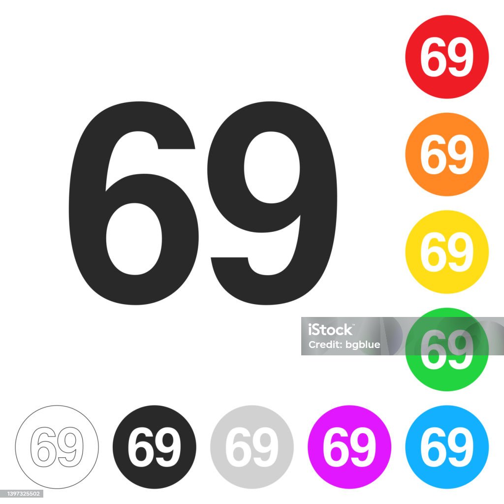 69 Number Sixtynine Icon On Colorful Buttons Stock Illustration