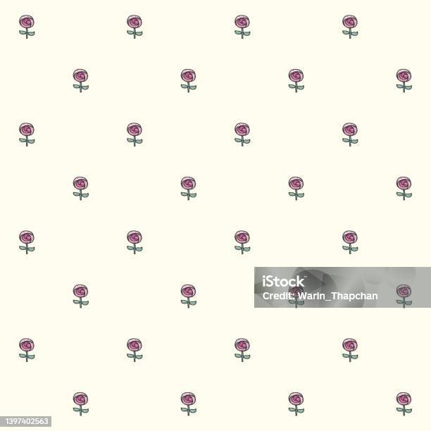 Dessin Animé Fleur Rose Main Dessin Doodle Style Vectoriel Illustration