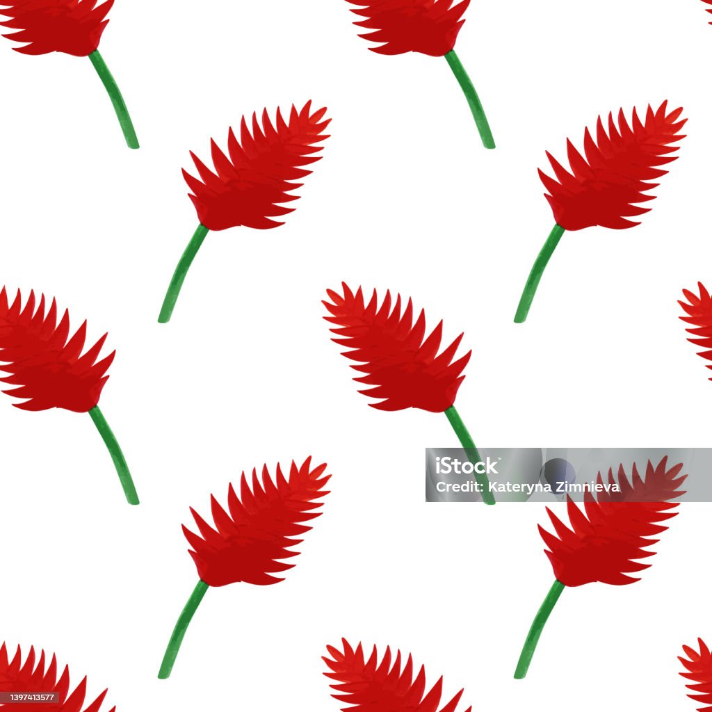 Tropical Flowers Watercolor Seamless Pattern Background Stock