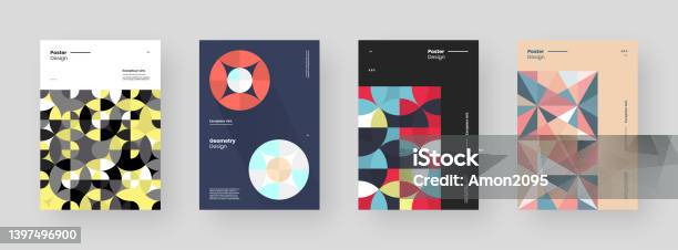 Koleksi Poster Dengan Ilustrasi Komposisi Geometris Abstrak Ilustrasi