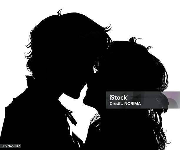 Silhouette En Noir Et Blanc Illustration Dun Jeune Couple Amoureux