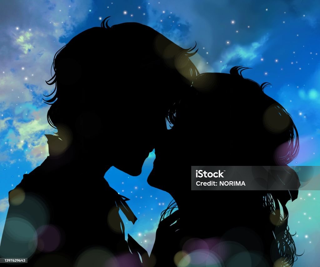Silhouette En Noir Et Blanc Illustration Dun Jeune Couple Amoureux