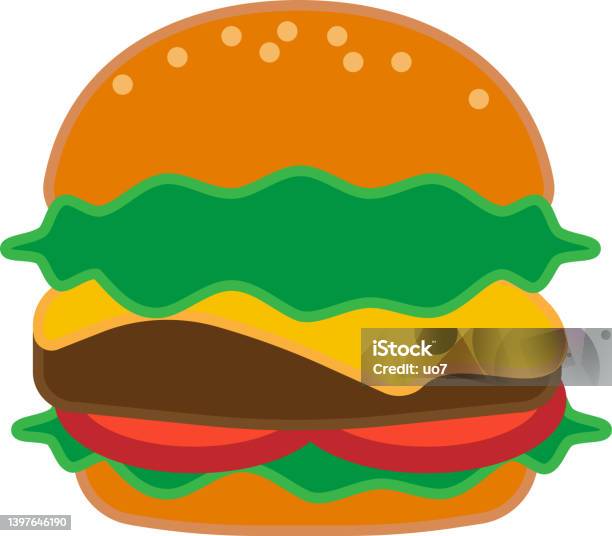 Ikon Dan Stiker Burger Besar Keju Kartun Burger Dengan Selada Tomat