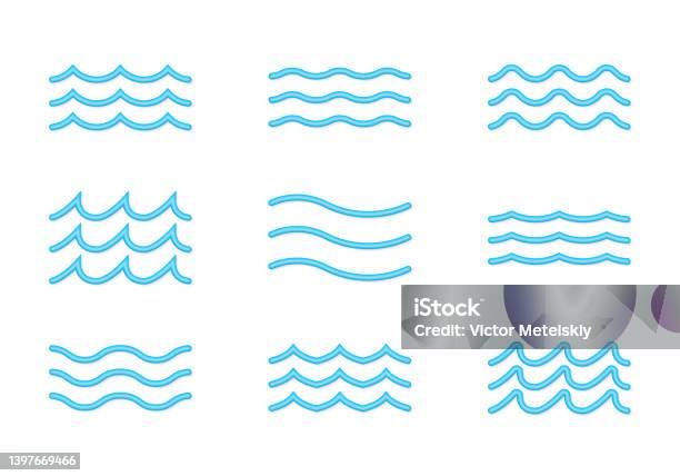 Jeu Dicônes Water Wave 3d Symbole De La Mer De Locéan De La Ligne