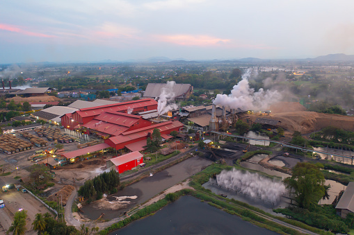 Pemandangan Udara Industri Pabrik Dengan Asap Dan Udara Beracun Dari