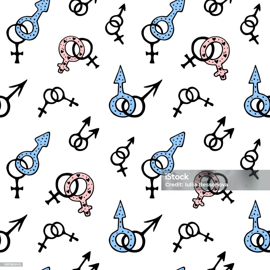 Vector Seamless Pattern With Female And Male Gender Symbols Hand Drawn