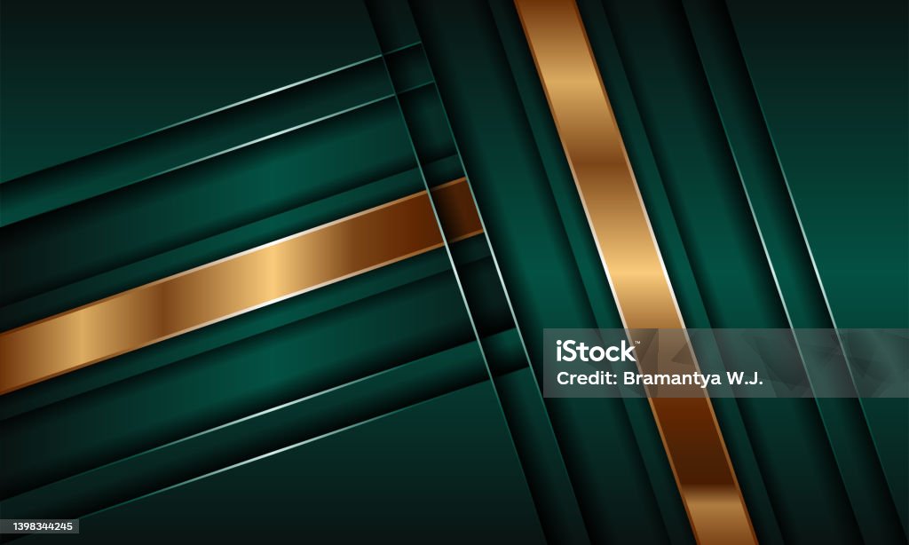 Abstract Polygonal Pattern Luxury Green Combine And Glowing Gold Lines