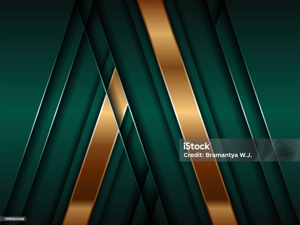 Abstract Polygonal Pattern Luxury Green Combine And Glowing Gold Lines