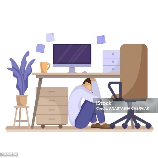 Pria Muda Dengan Gangguan Psikologis Mental Di Tempat Kerja Ilustrasi ... Pria Muda Dengan Gangguan Psikologis Mental Di Tempat Kerja Ilustrasi ...