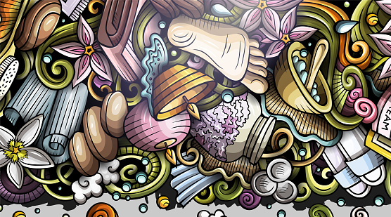 Pijat Tangan Digambar Spanduk Doodle Ilustrasi Rinci Kartun Ilustrasi