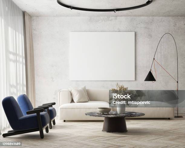 Bingkai Poster Mock Up Dengan Latar Belakang Interior Modern Ruang Tamu