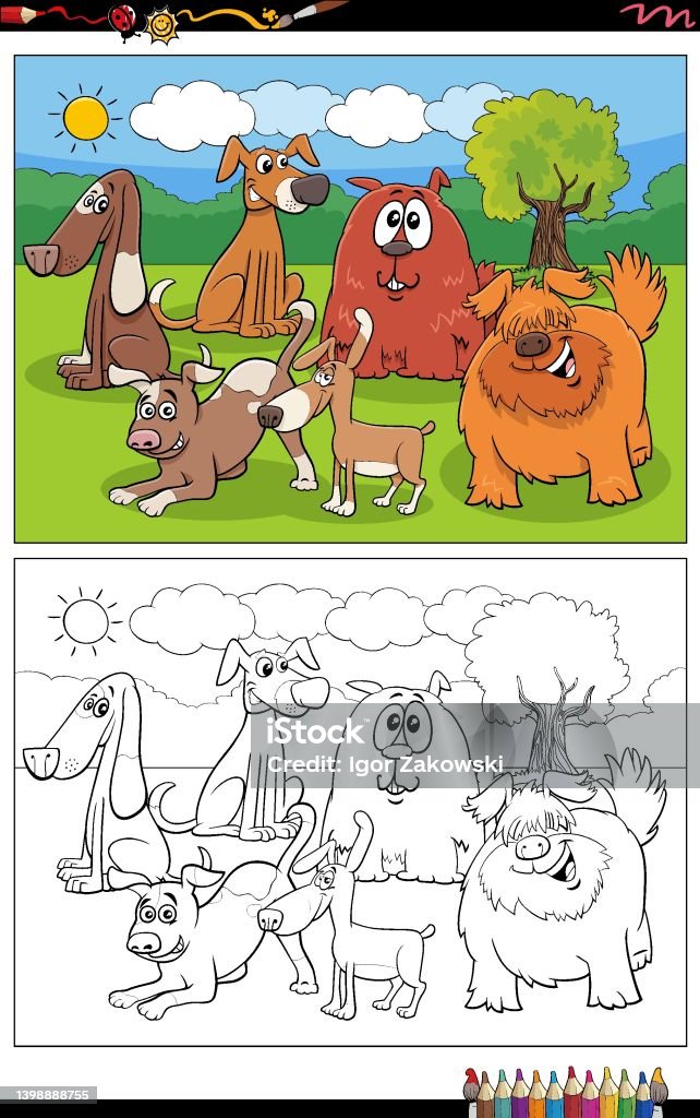 Lustige Cartoon Hunde Tierfiguren Gruppe Malbuch Seite Stock Vektor Art ... Lustige Cartoon Hunde Tierfiguren Gruppe Malbuch Seite Stock Vektor Art ...