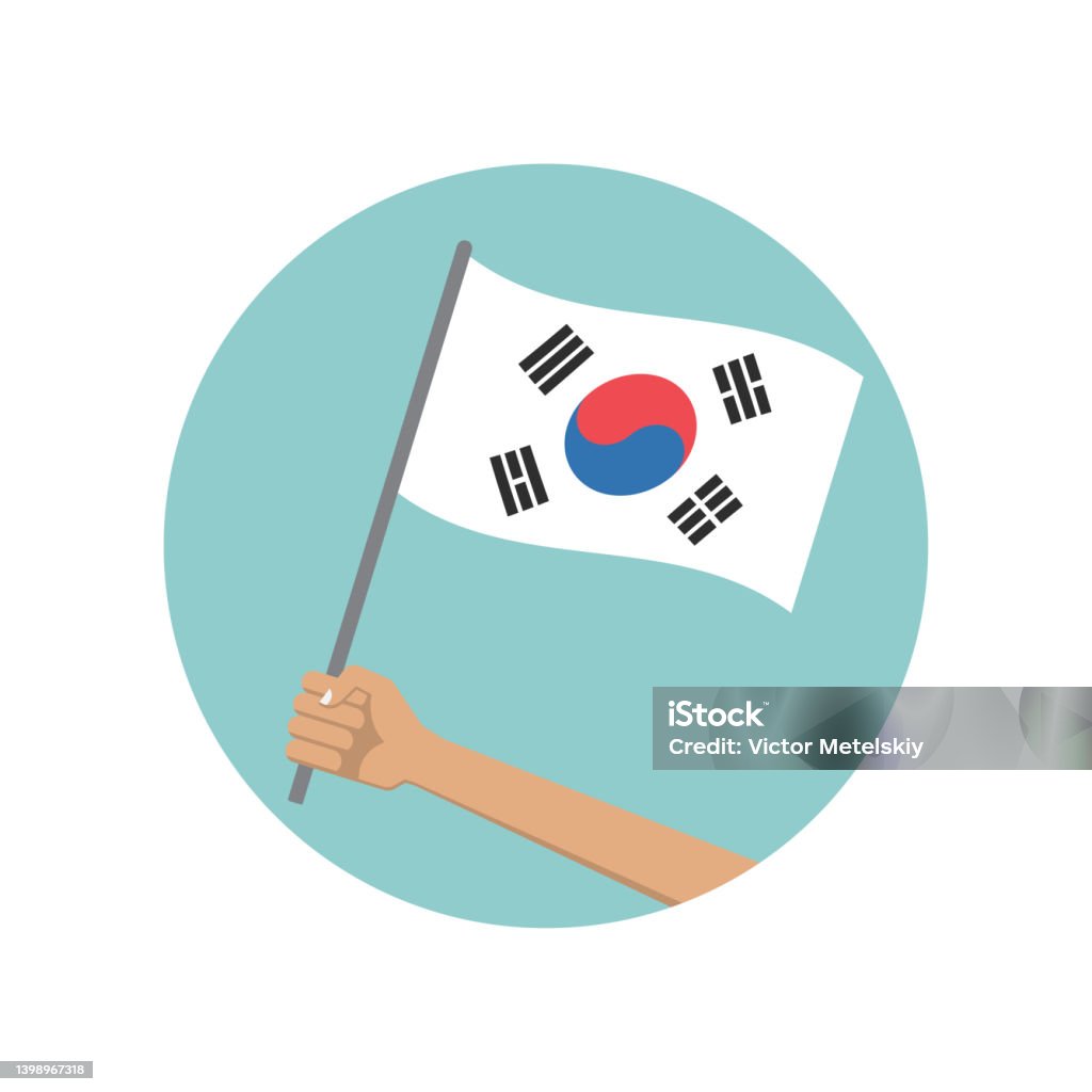 Südkorea Schwenkt Flaggenkreissymbol Hand Hält Koreanische Flagge