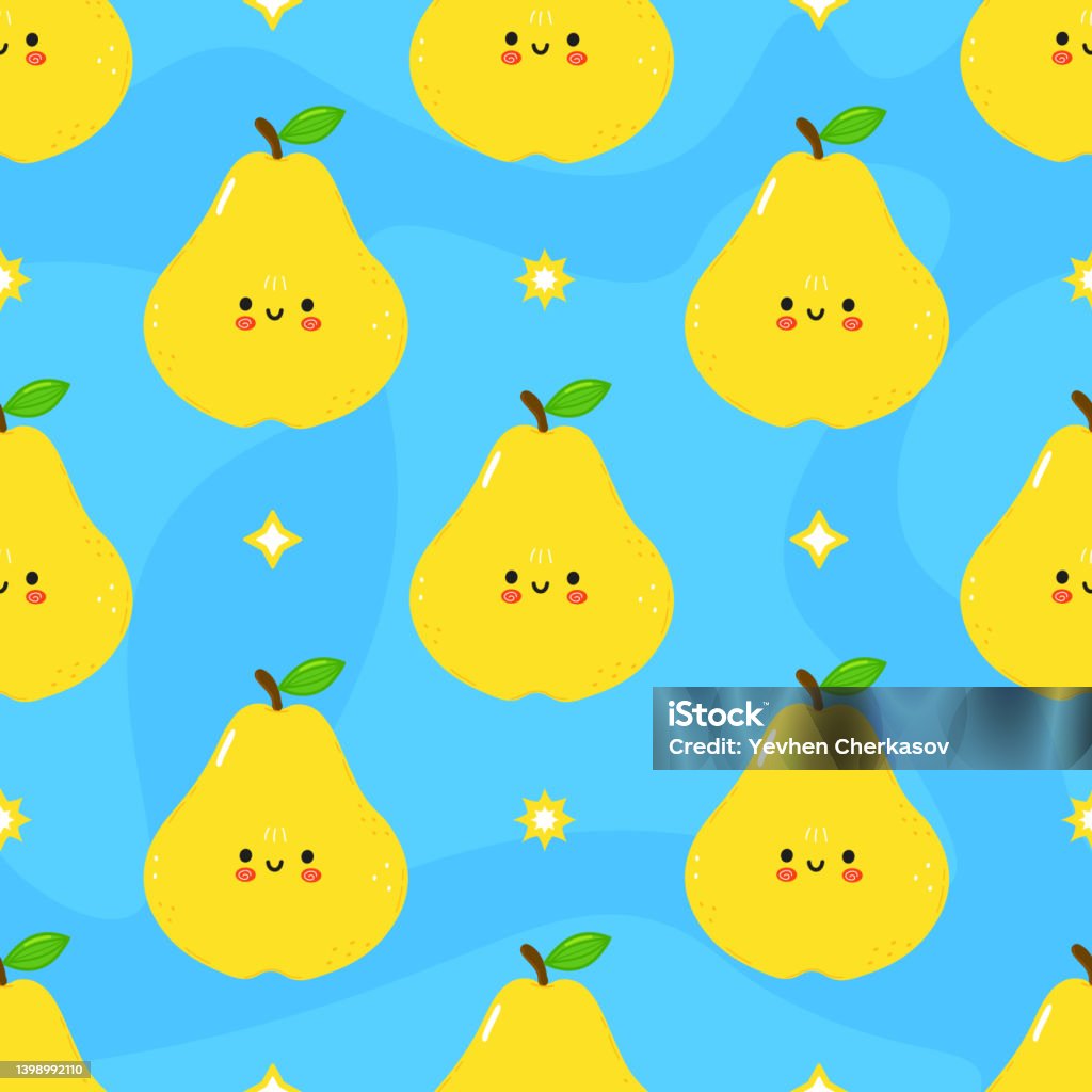 Lucu Pir Karakter Pola Biru Pir Vektor Tangan Digambar Kartun Kawaii