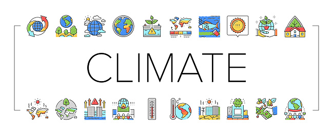Cambiamento Climatico E Ambiente Icone Set Vector Immagini Vettoriali