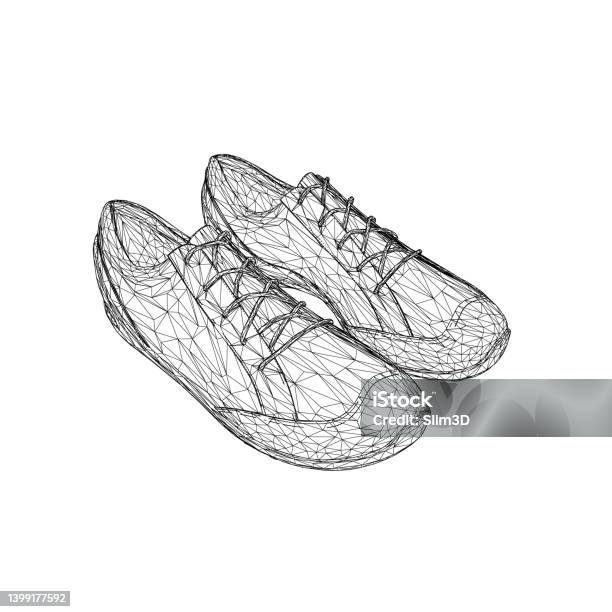 Wireframe De Baskets De Sport À Partir De Lignes Noires Isolées Sur