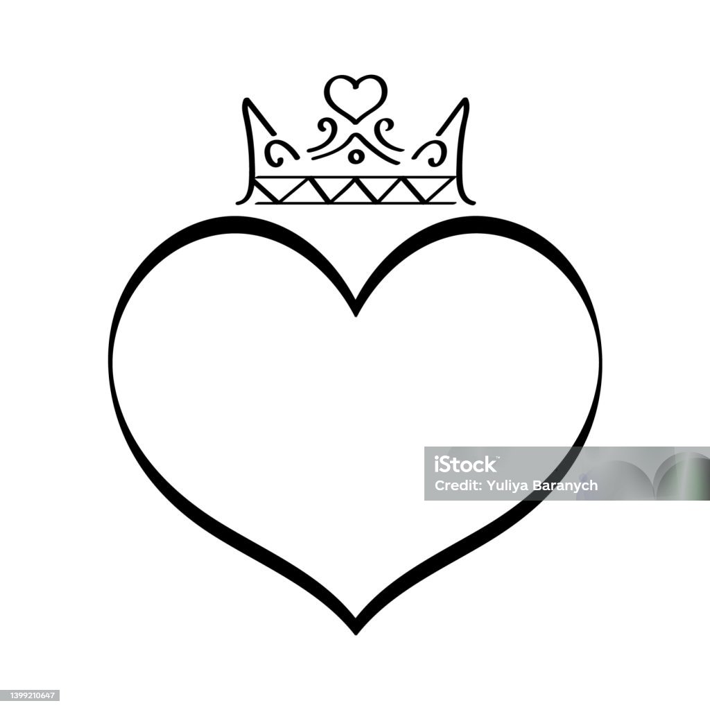 Crowned Heart Vector In Sketch Style King And Queen Signs Doodle