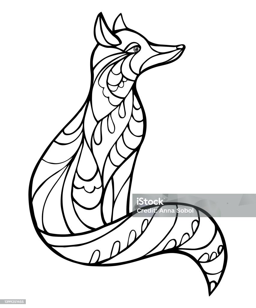 Vector Illustration Of Outline Fox Stock Illustration Download Image Now Coloring Book Page