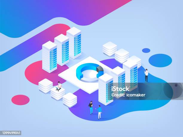 Ilustrasi Isometrik Abstrak Konsep Teknologi Tinggi Pusat Data