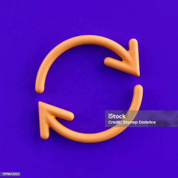 Muat Ulang Ikon 3d Ikon Panah Kuning Kerangka Simbol Arah Rendering 3d
