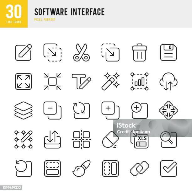 Interface Logicielle Jeu Dicônes Vectorielles À Ligne Mince 30 Icônes