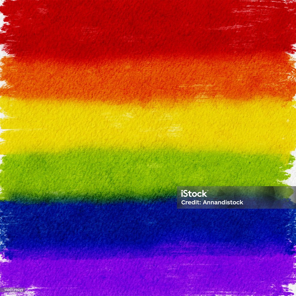 Lgbt Pride Watercolour Rainbow Flag On White Paper Background Stock