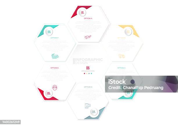 Infographies Daffaires Processus Avec 6 Étapes Options Hexagones Modèle