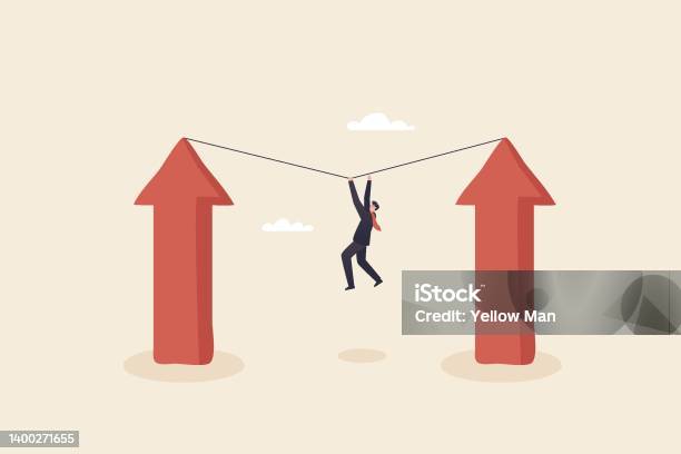 Pebisnis Naik Di Atas Grafik Pertumbuhan Keuangan Menggunakan Tali