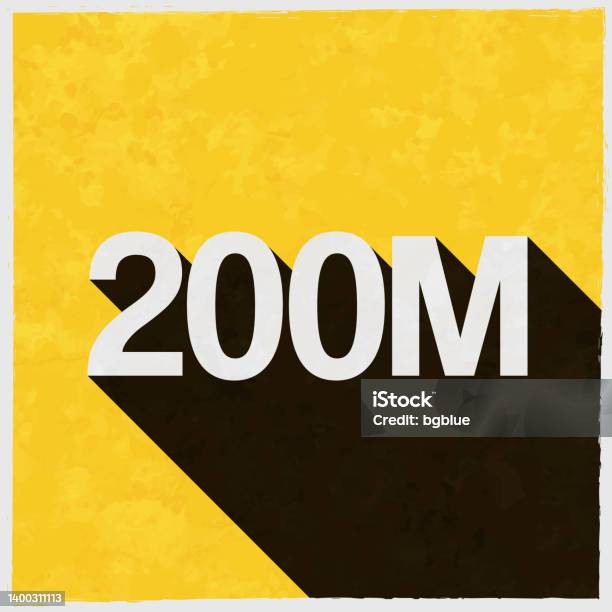 200m Deux Cents Millions Icône Avec Une Ombre Longue Sur Fond Jaune