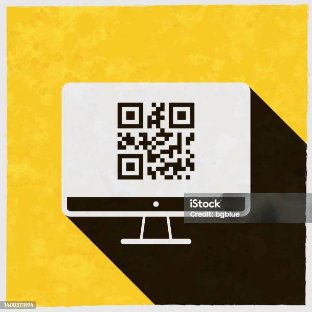 Ordinateur De Bureau Avec Code Qr Icône Avec Une Ombre Longue Sur Fond