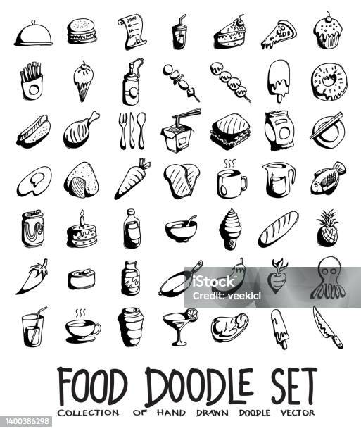 Jeu Dicônes Vectorielles De Griffonnage Alimentaire Dessin Dessin