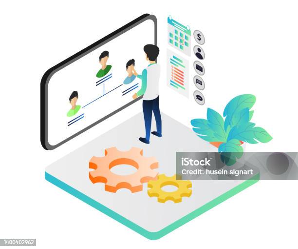 Ilustrasi Gaya Isometrik Profil Jaringan Tim Kerja Ilustrasi Stok