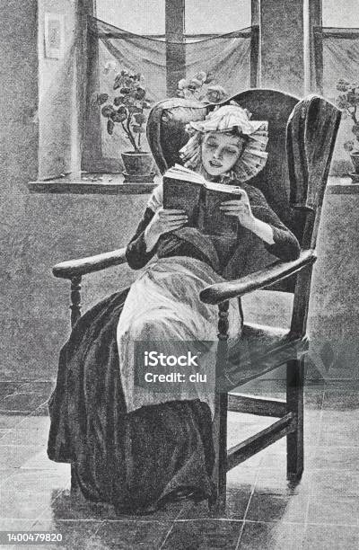 Heureuse Fille De Lecture Assise Sur Une Chaise Vecteurs Libres De