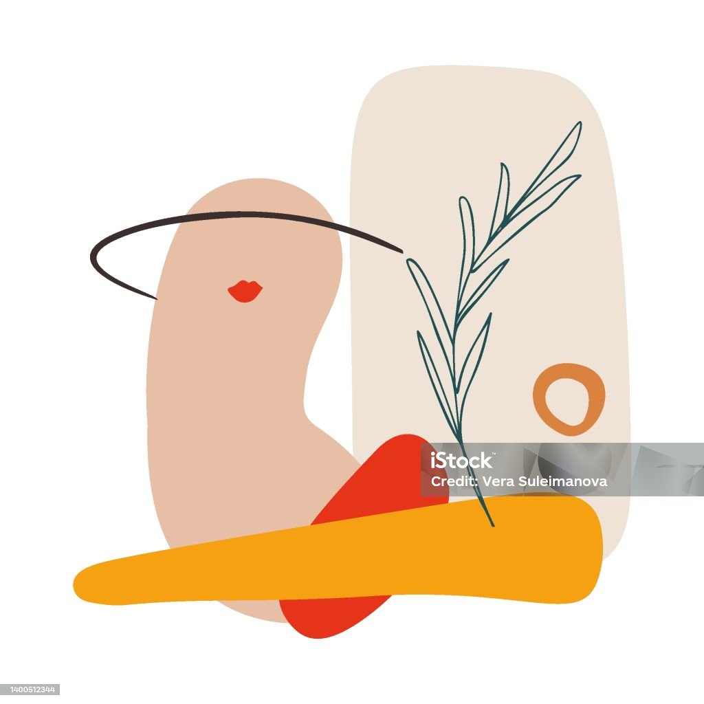 Abstract Woman Silhouette And Abstract Decor Elements Minimal Contemporary Art Print Design For