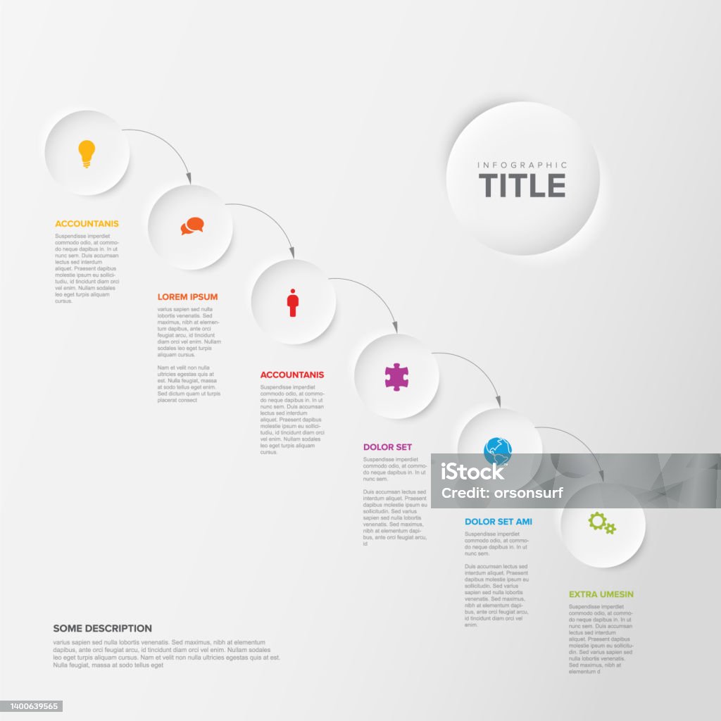Simple Light Six Diagonal Circle Steps With Arrows Infographic Template ... Simple Light Six Diagonal Circle Steps With Arrows Infographic Template ...