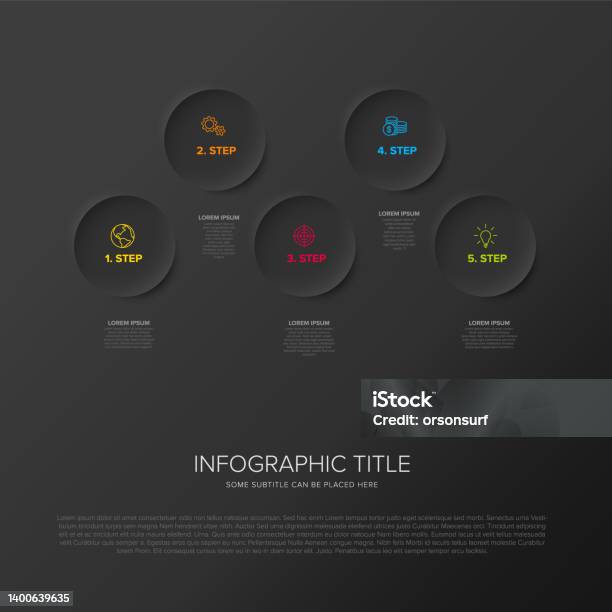 Templat Infografis Gelap Serbaguna Dengan Lima Langkah Lingkaran ... Templat Infografis Gelap Serbaguna Dengan Lima Langkah Lingkaran ...