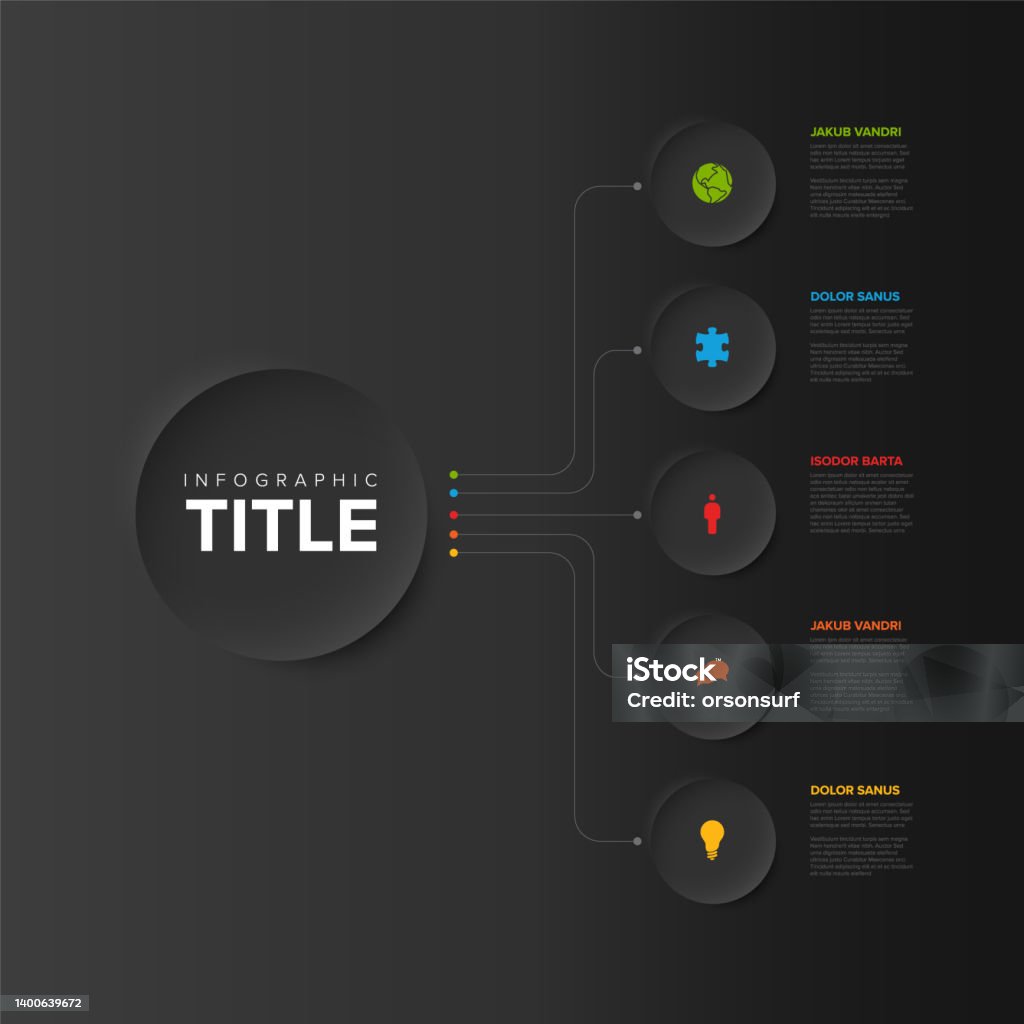Template Infografis Gelap Serbaguna Dengan Lima Elemen Lingkaran Dan ... Template Infografis Gelap Serbaguna Dengan Lima Elemen Lingkaran Dan ...