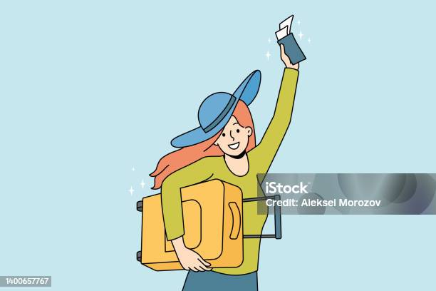 Overjoyed Woman Excited About Summer Vacation Stock Illustration
