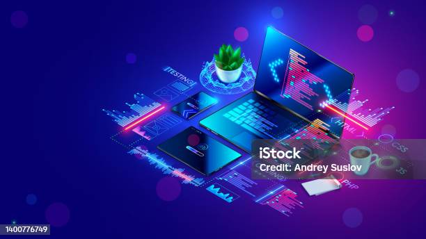 Software Development Isometric Concept Process Of Programming Optimization Debugging Program Or