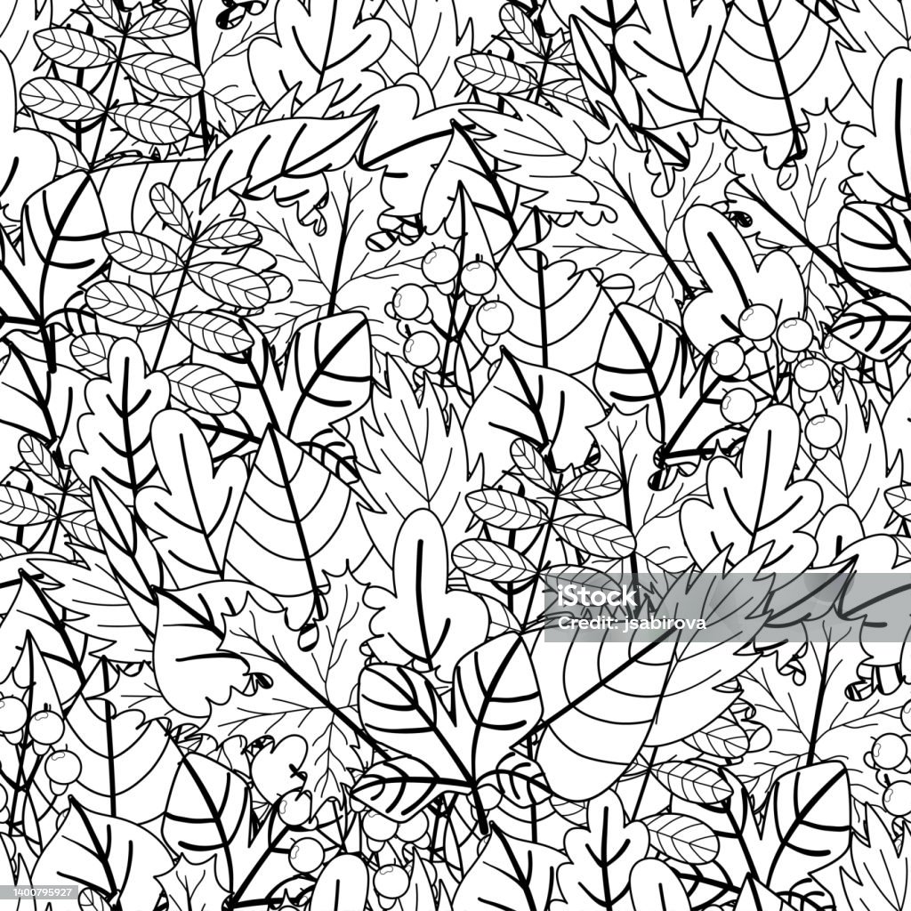 Doodle Meninggalkan Pola Mulus Hitam Dan Putih Cetakan Bunga Untuk Buku