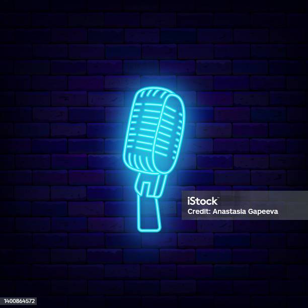 Blue Microphone Neon Icon Stand Up Comedy Show Karaoke And Radaio Music