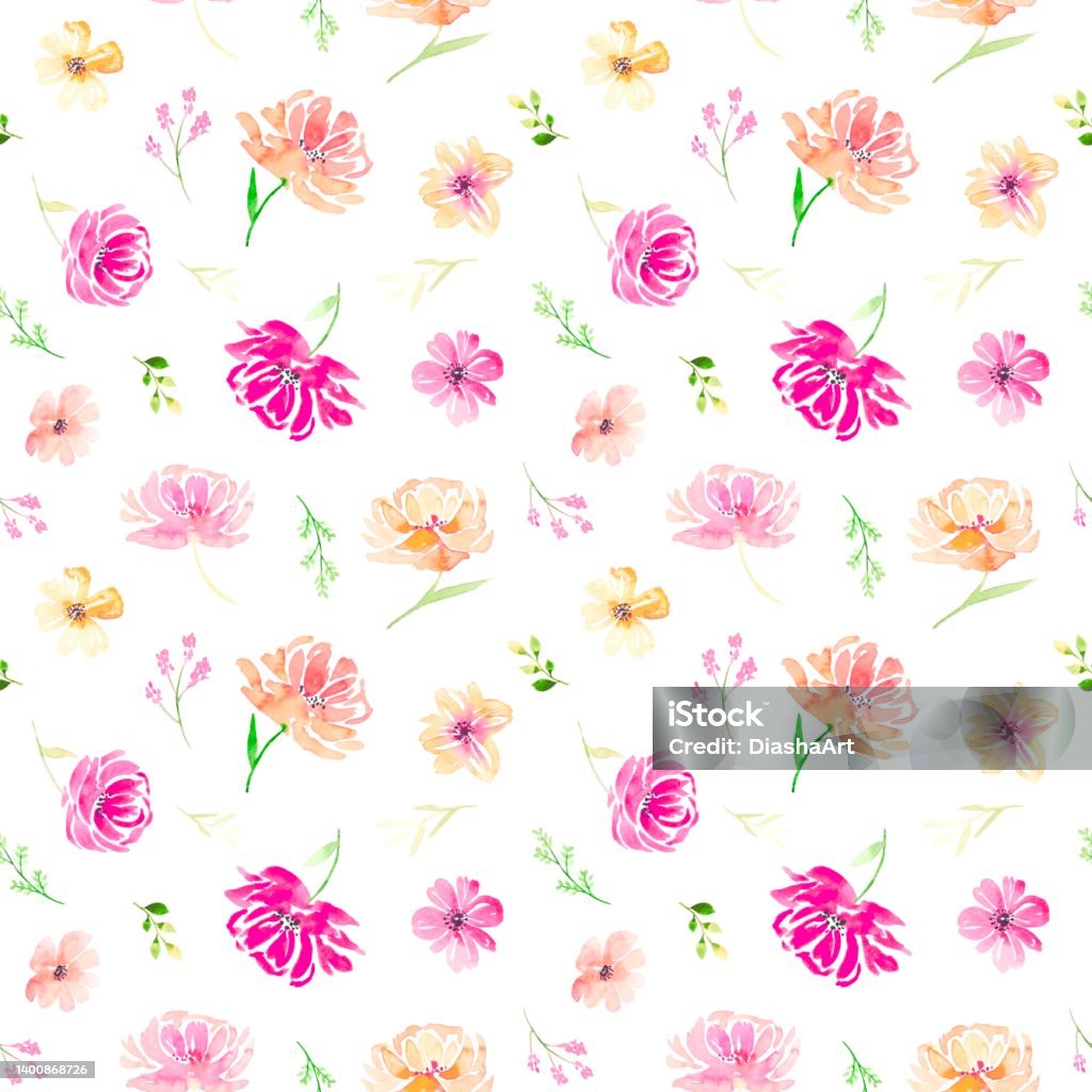 Floral Seamless Pattern With Hand Drawn Watercolor Flowers Stock